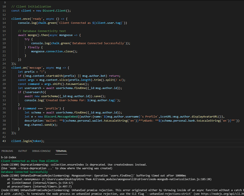 MongoDB in Discord.js - Trouble accessing database - Working with Data - MongoDB Developer ...