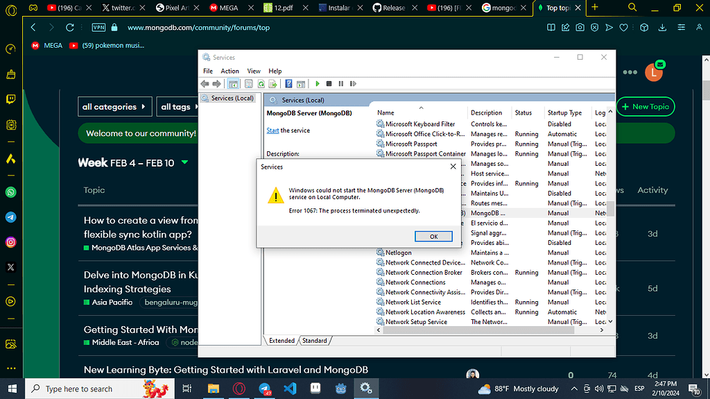 MongoDB service can't start - Installation & Upgrades - MongoDB Developer Community Forums