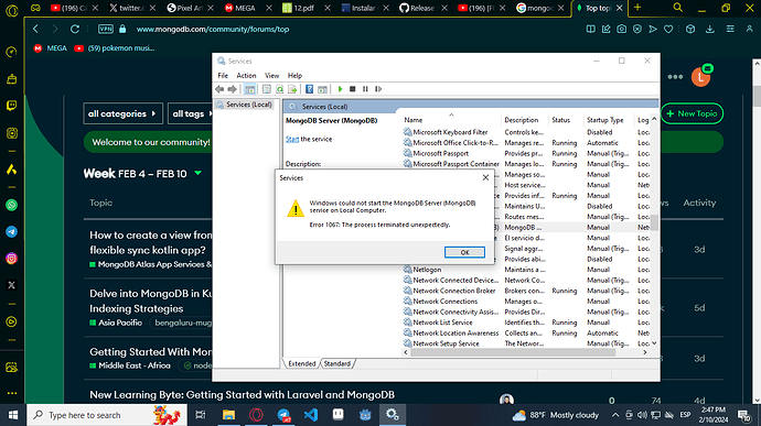 MongoDB service can't start - Installation & Upgrades - MongoDB Developer Community Forums