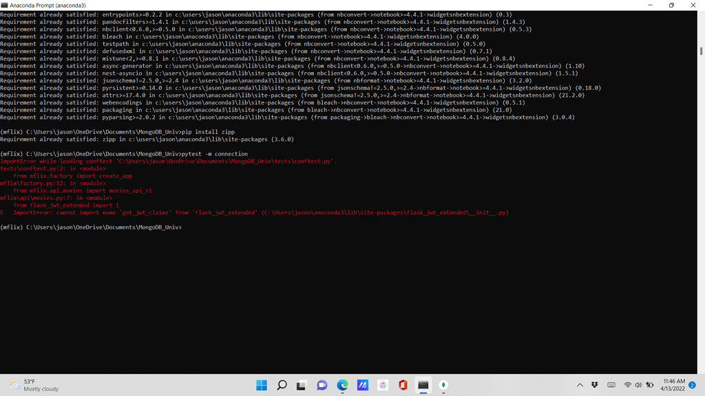 ImportError persists after installing all requirements - M220P: MongoDB for Python Developers ...