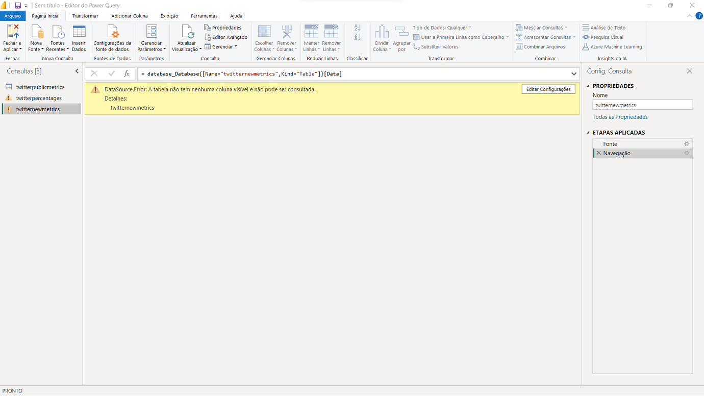 Power Bi Datasourceerror The Table Has No Visible Columns And Cannot Be Queried Mongodb
