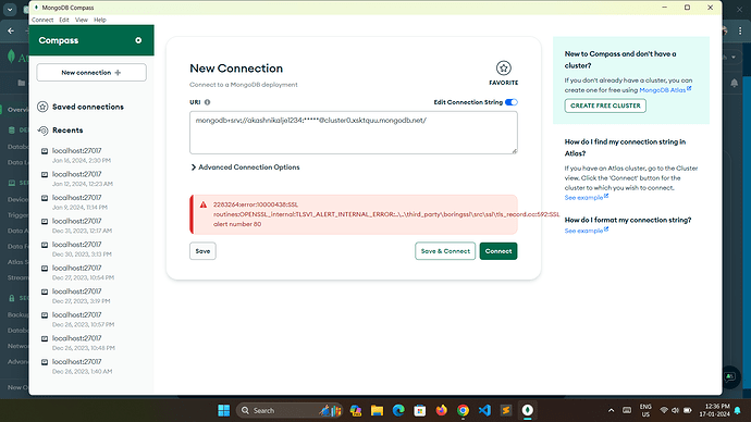 I'm facing this error while connecting with the compass with atlas ...