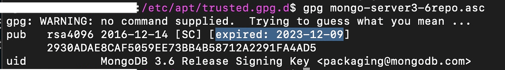 MongoDB 3.6 Ubuntu Release Signing Key expired: 2023-12-09 - Installation & Upgrades - MongoDB ...