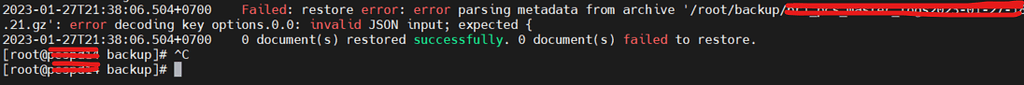 Failed: restore error: error parsing metadata from archive ': error decoding key options.0.0 ...