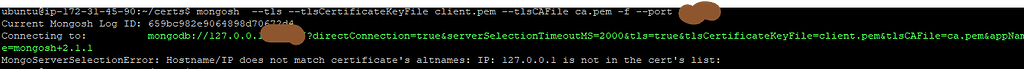 MongoServerSelectionError: Hostname/IP does not match certificate's altnames: IP: 127.0.0.1 is ...