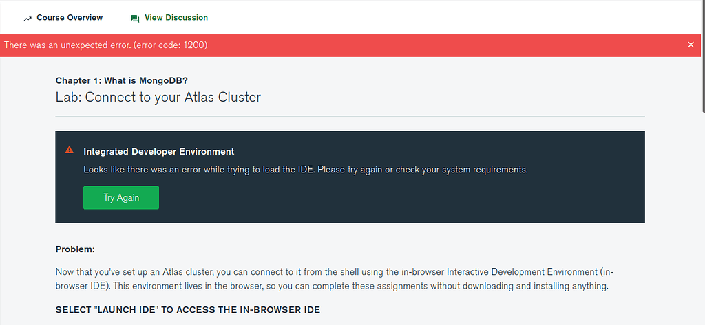 IDE Would Not Launch - M001: MongoDB Basics - MongoDB Developer Community Forums