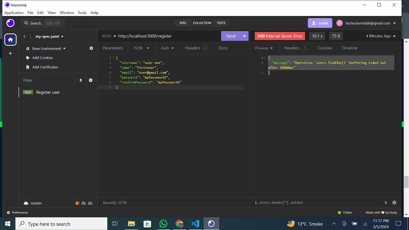 MongooseError: Operation `users.findOne()` buffering timed out - Node.js Frameworks - MongoDB ...