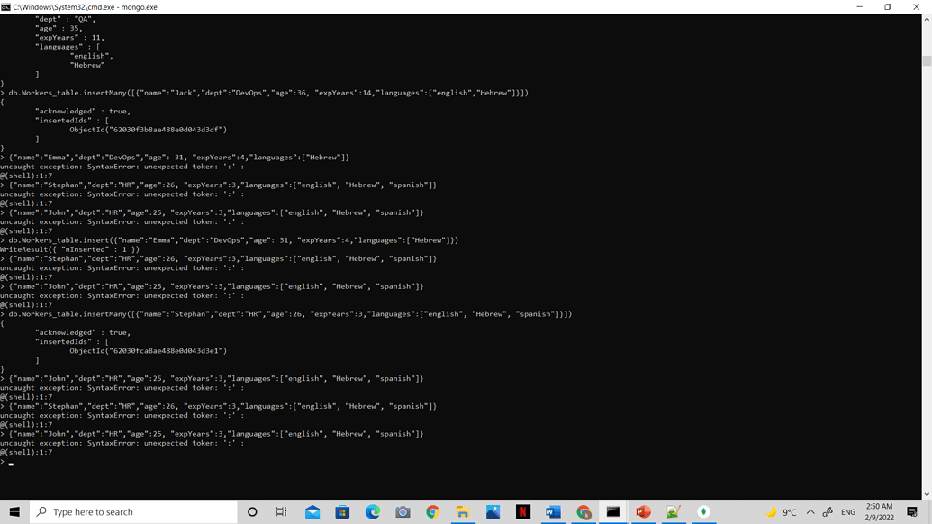 InsertMany Statement Not Working Fully Developer Tools MongoDB