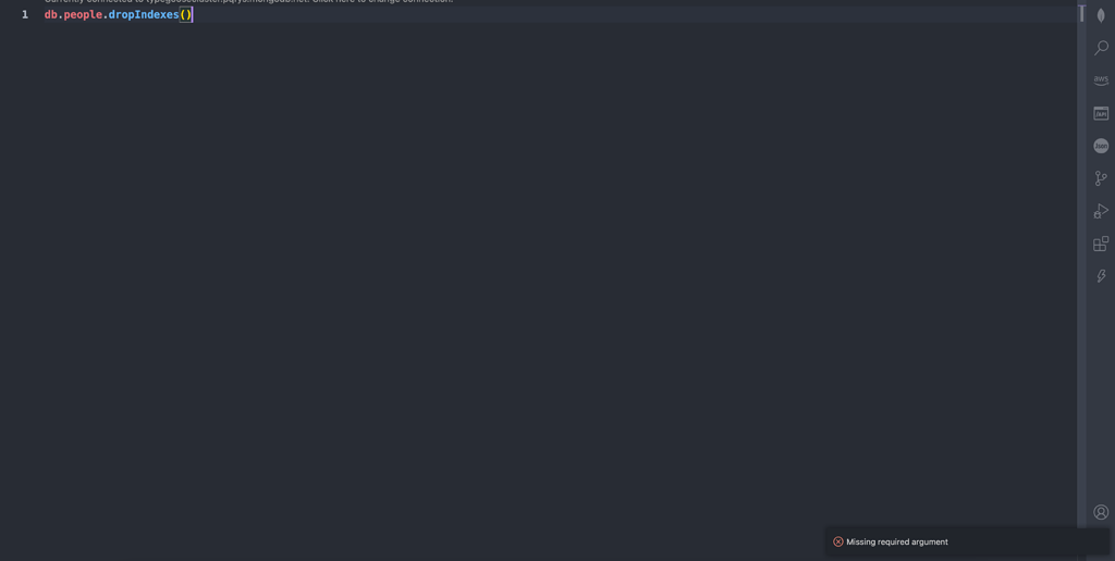 Llectiondropindexes Errors Out On Mongodb Vs Code Extension Developer Tools Mongodb