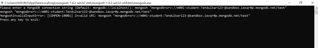 Facing error - Cluster connectivity from the shell - M001: MongoDB Basics - MongoDB Developer ...