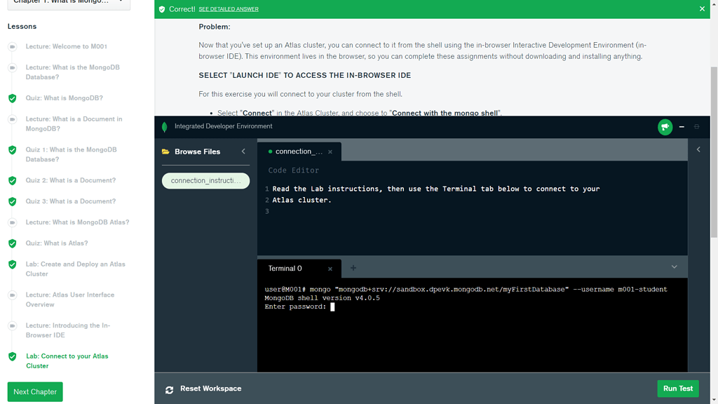 IDE password problem - M001: MongoDB Basics - MongoDB Developer Community Forums