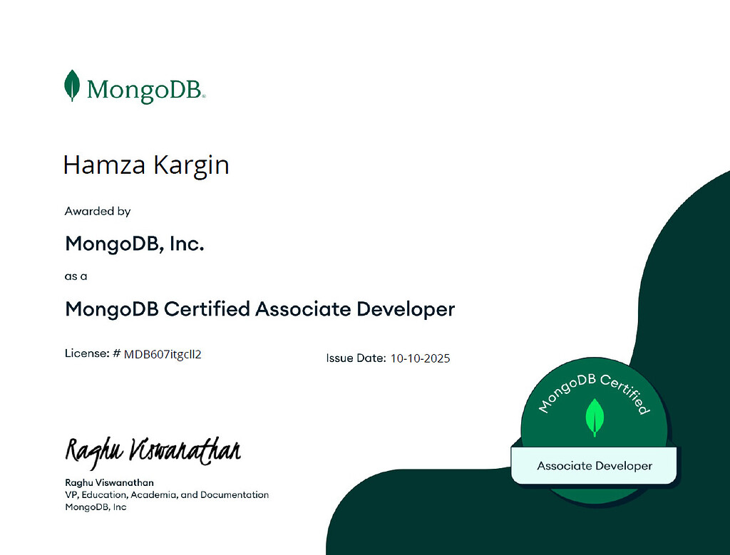 Proud to be a MongoDB Certified Associate Developer - Certification ...
