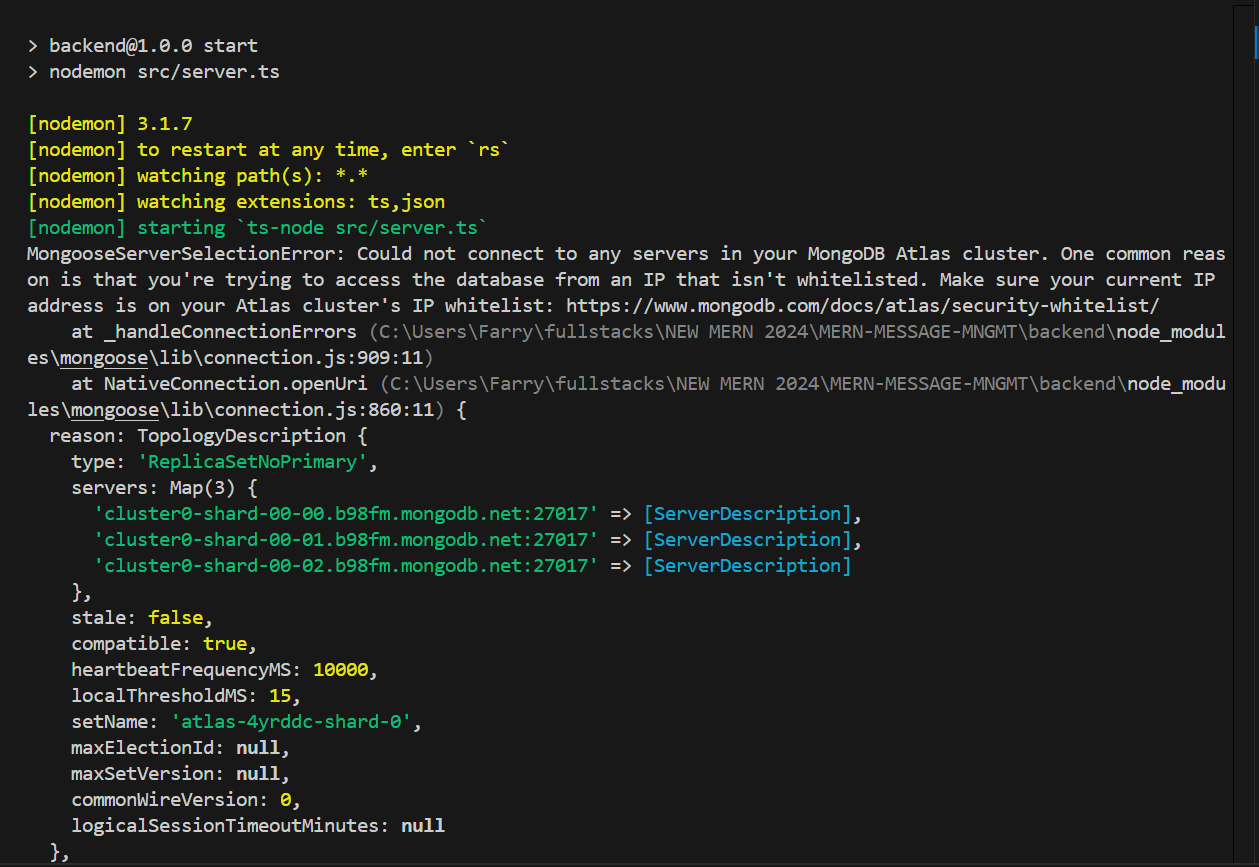 MERN stack cannot connect to mongoDB Atlas - Node.js Frameworks - MongoDB Developer Community Forums