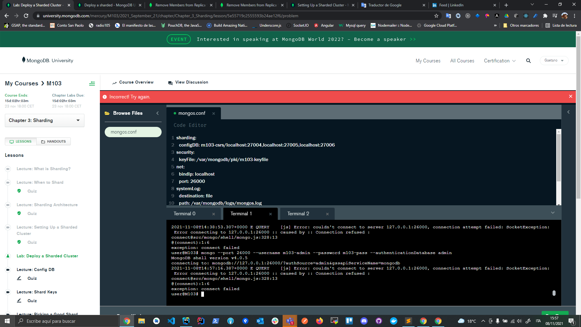 Deploy a sharded cluster - M103: Basic Cluster Administration - MongoDB Developer Community Forums