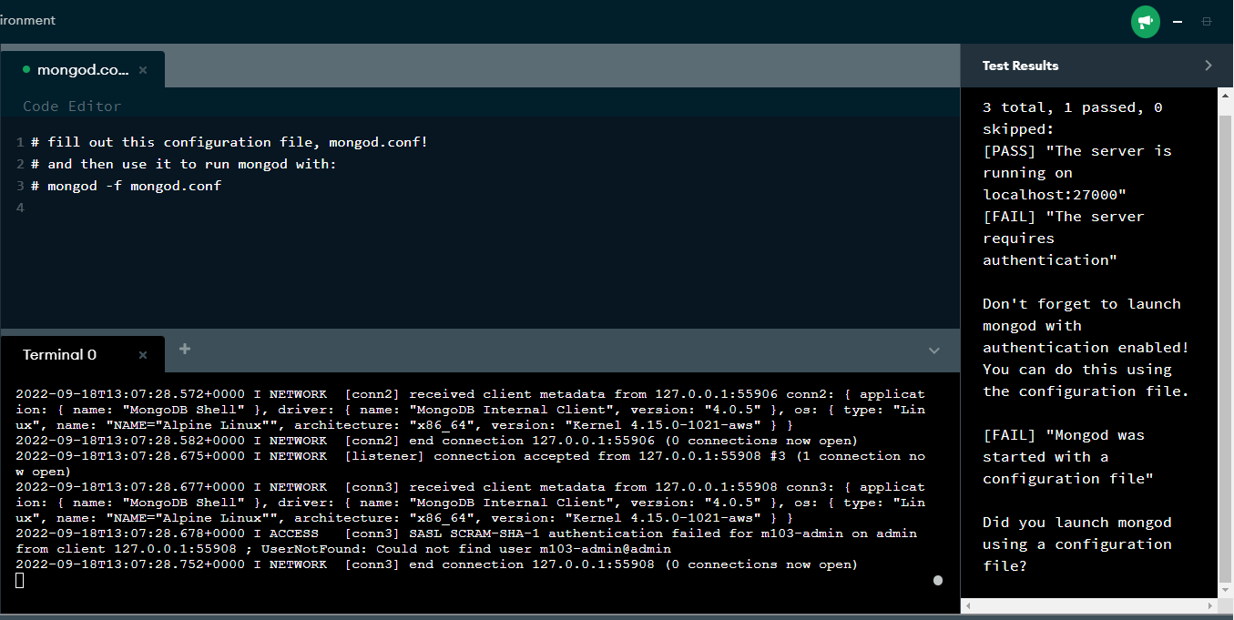 Running Ide For Chapter 1 M103 Basic Cluster Administration Mongodb Developer Community Forums