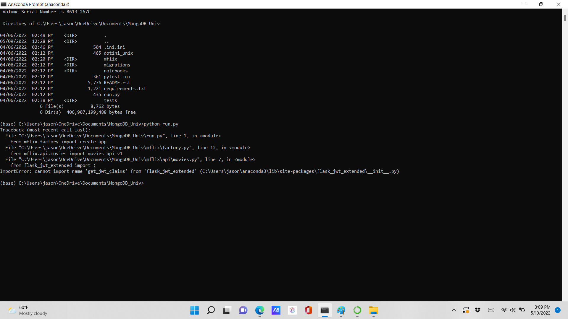 ImportError persists after installing all requirements - M220P: MongoDB for Python Developers ...