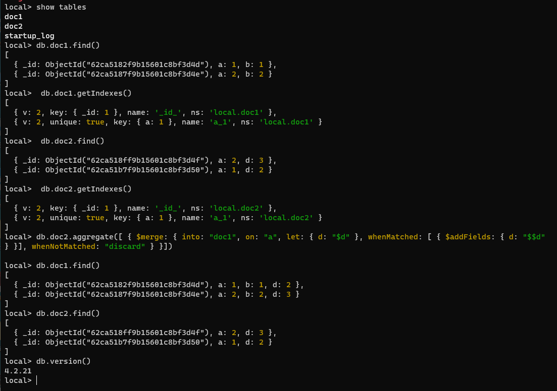 Move Doc1field To Doc2field On Same Id Aggregate Error In Mongo44 Cannot Merge To Internal