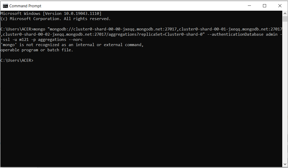 How to connect to aggregations database - M121: The MongoDB Aggregation Framework - MongoDB ...