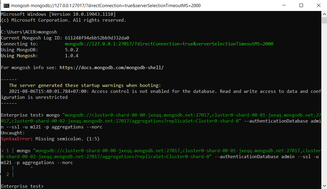 How to connect to aggregations database - M121: The MongoDB Aggregation Framework - MongoDB ...