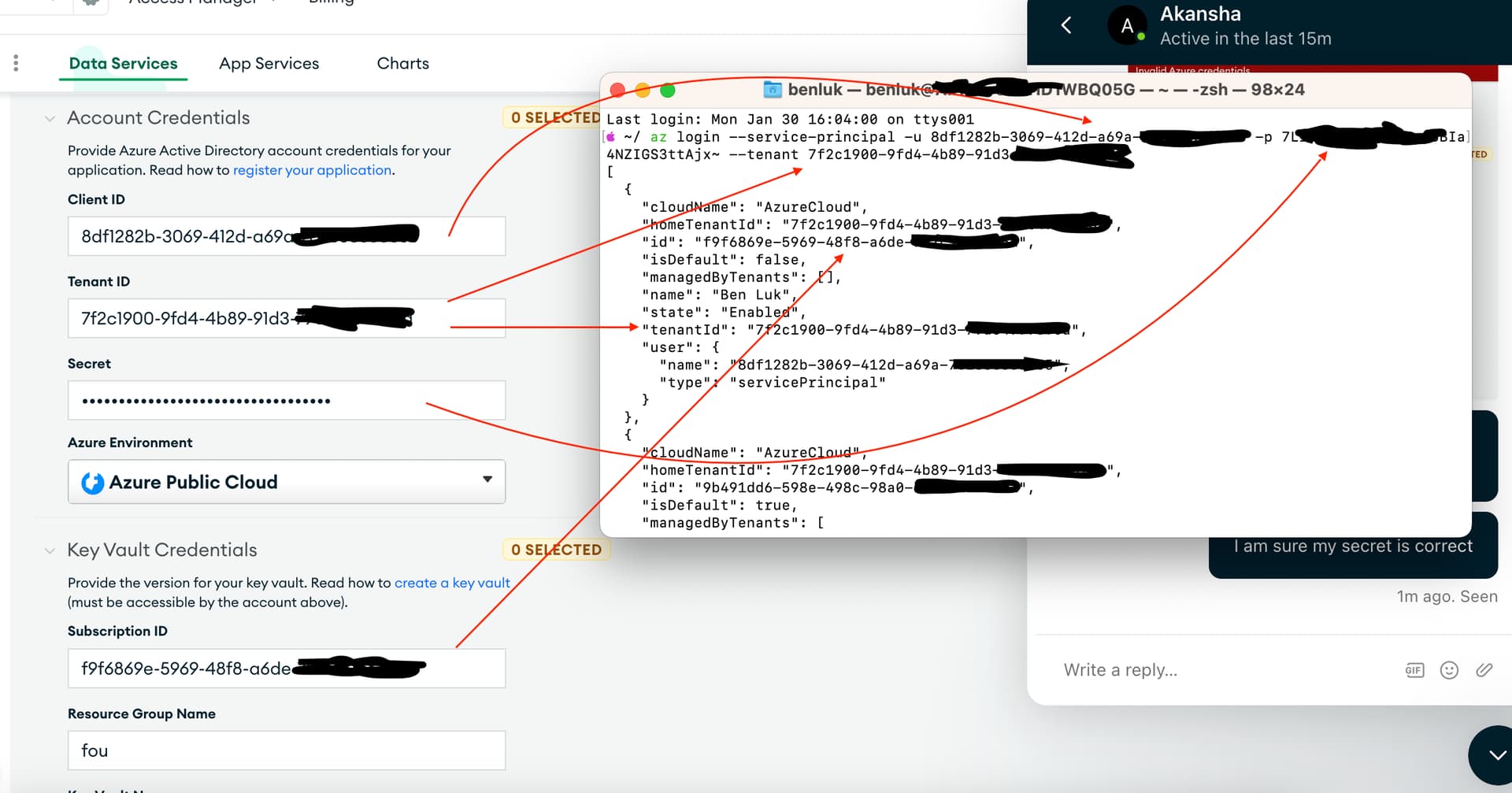 Encryption at Rest with Azure Key Vault error: Invalid Azure API request - MongoDB Atlas ...