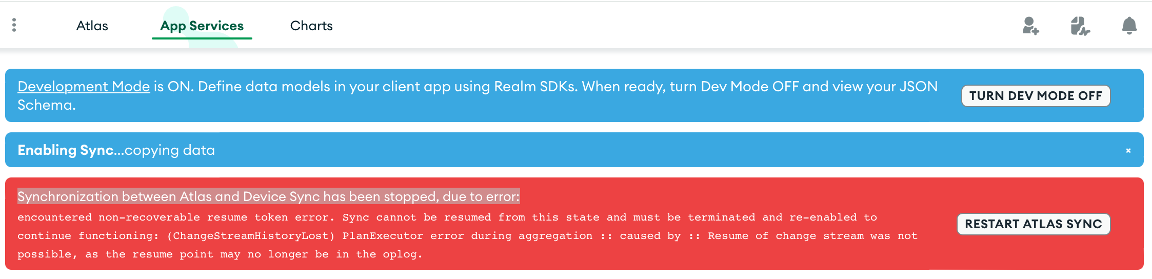 Synchronization between Atlas and Device Sync has been stopped, due to error - MongoDB Atlas ...