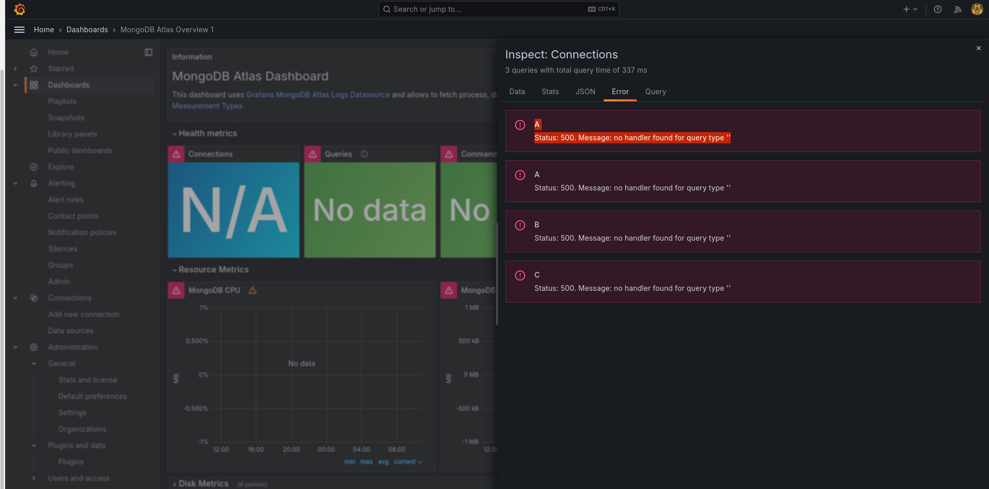 Mongodb Atlas Metrics Are Not Visible In Grafana While Using Plugin