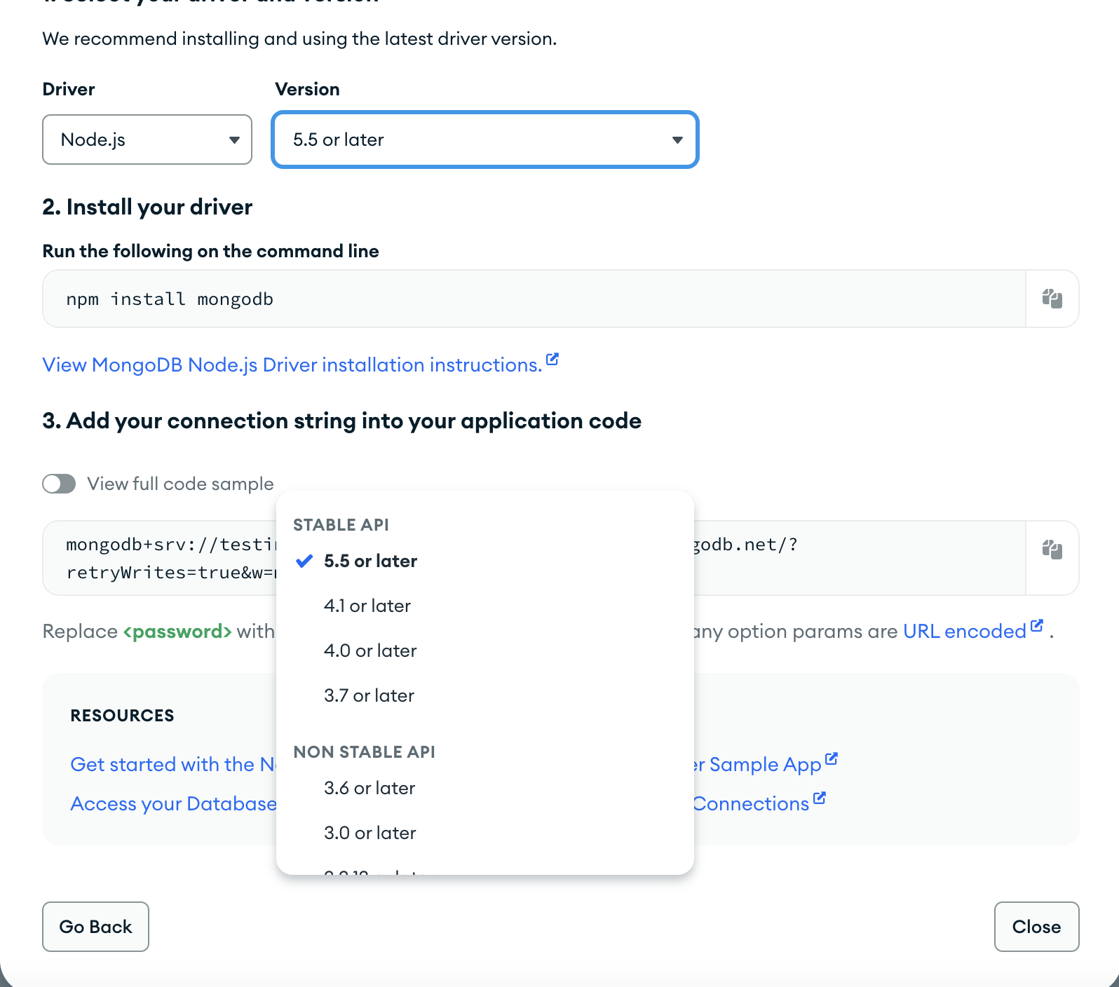 Ui Bug In Deployments Driver Version Dropdown Scrolls Independently Mongodb Atlas Mongodb