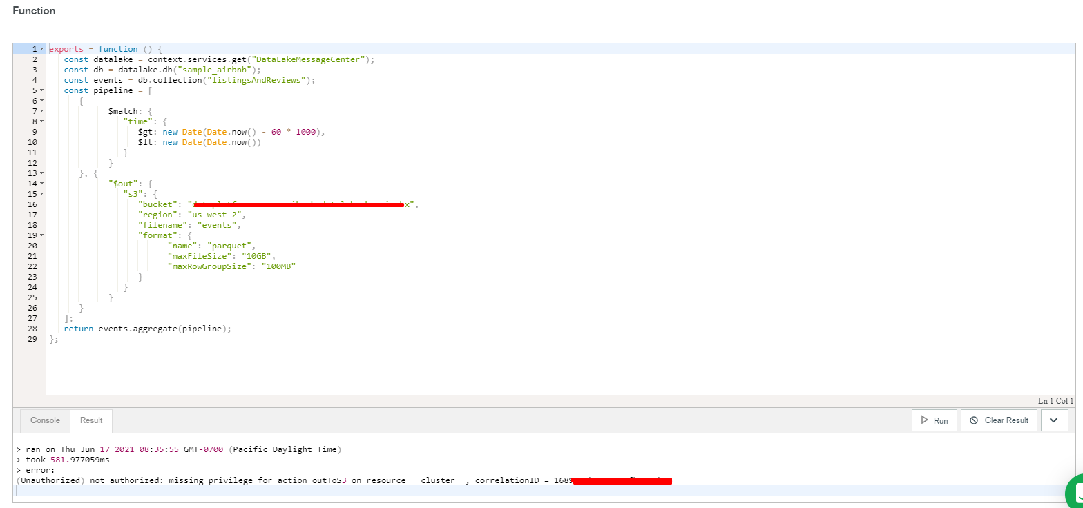 Unauth Error on Moving Data from DataLake to S3 - Atlas Triggers & Functions - MongoDB Developer ...
