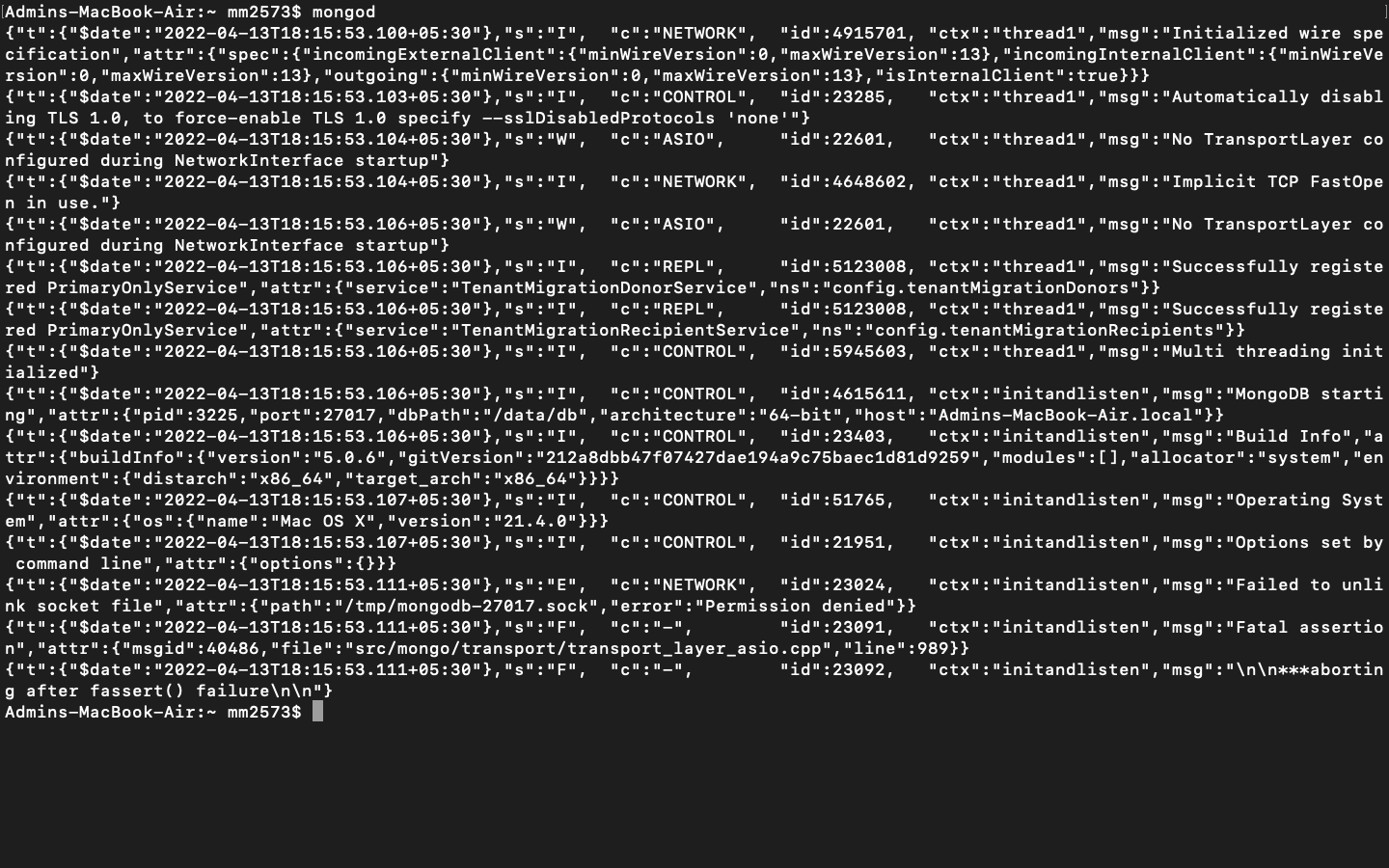Issues Starting Mongodb On Macos Installation And Upgrades Mongodb Developer Community Forums