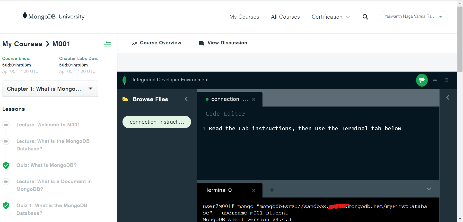M001 Connection string where to paste? - M001: MongoDB Basics - MongoDB Developer Community Forums