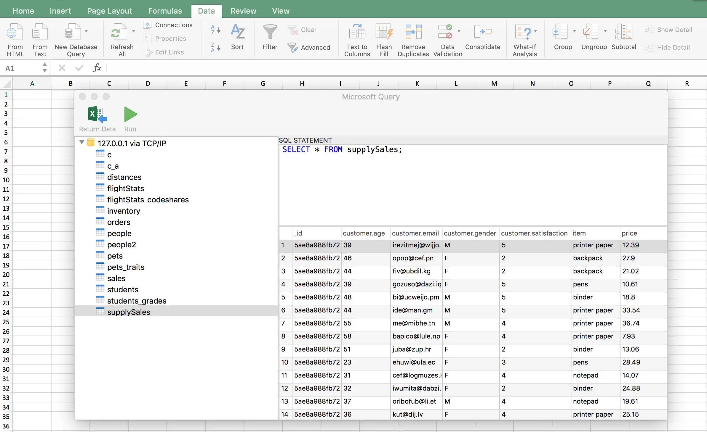 Connect from Microsoft Excel - MongoDB Connector for BI v2.10 - MongoDB Docs