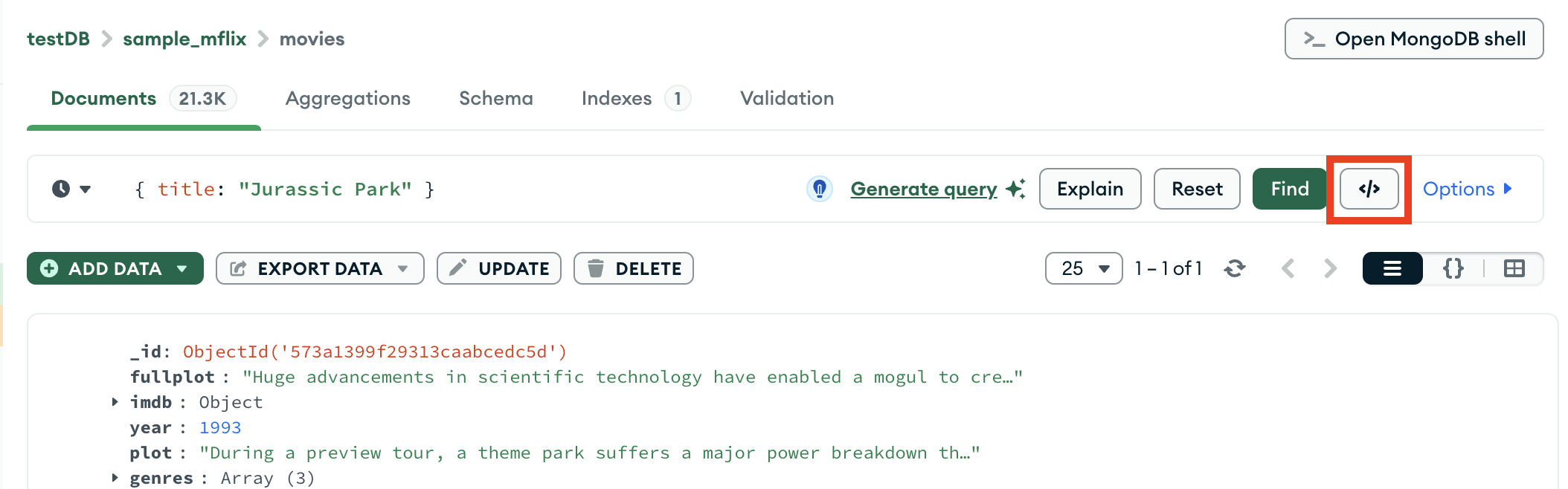 Export Query To Specific Language MongoDB Compass
