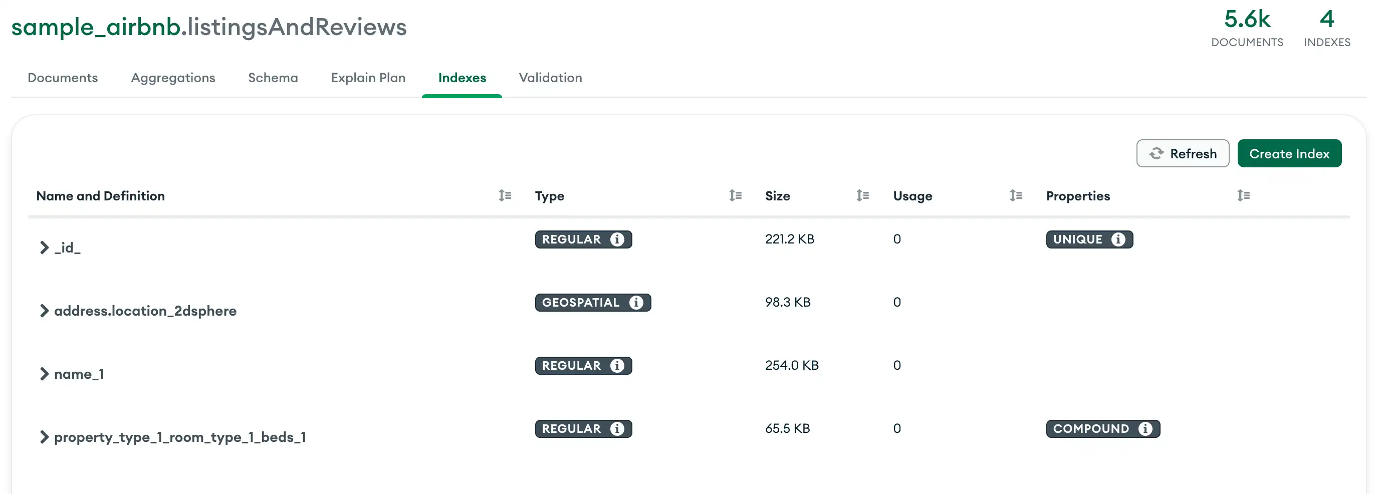 Manage Indexes - MongoDB Compass